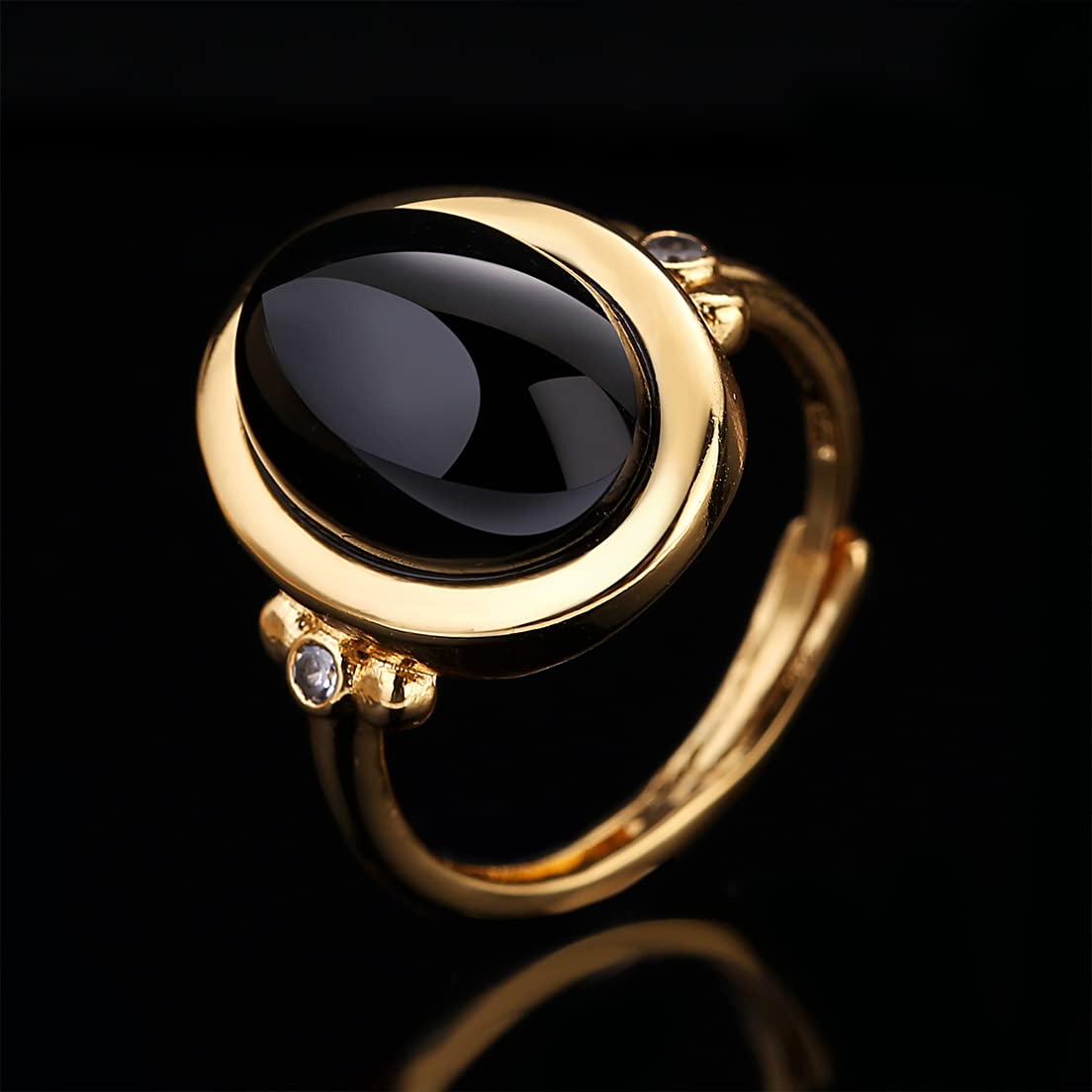 DALEGEM Natural Oval Agate Onyx Stone Ring,14K Gold Real Genuine Crystal Quartz Gemstone Stone Ring Jewelry (Stone_A, Adjustable)