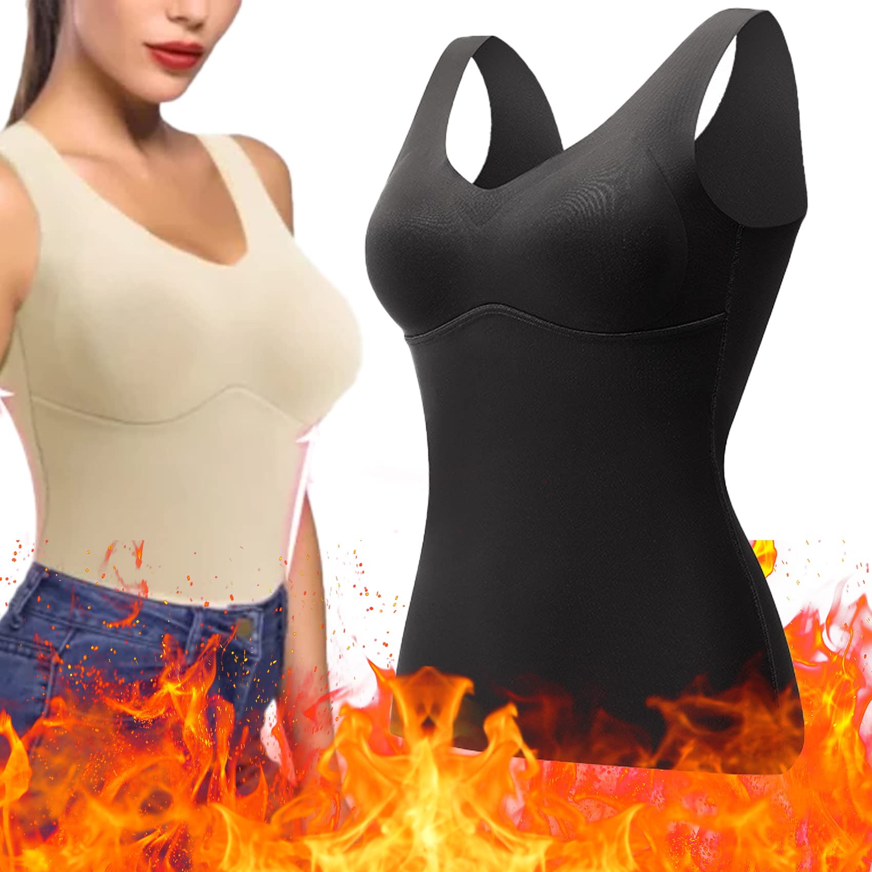 CHLOEF FiberFit Hourglass Sculpting Self Heating Vest, FiberSlim Thermal Self Heating Vest (1 pc Black,L)