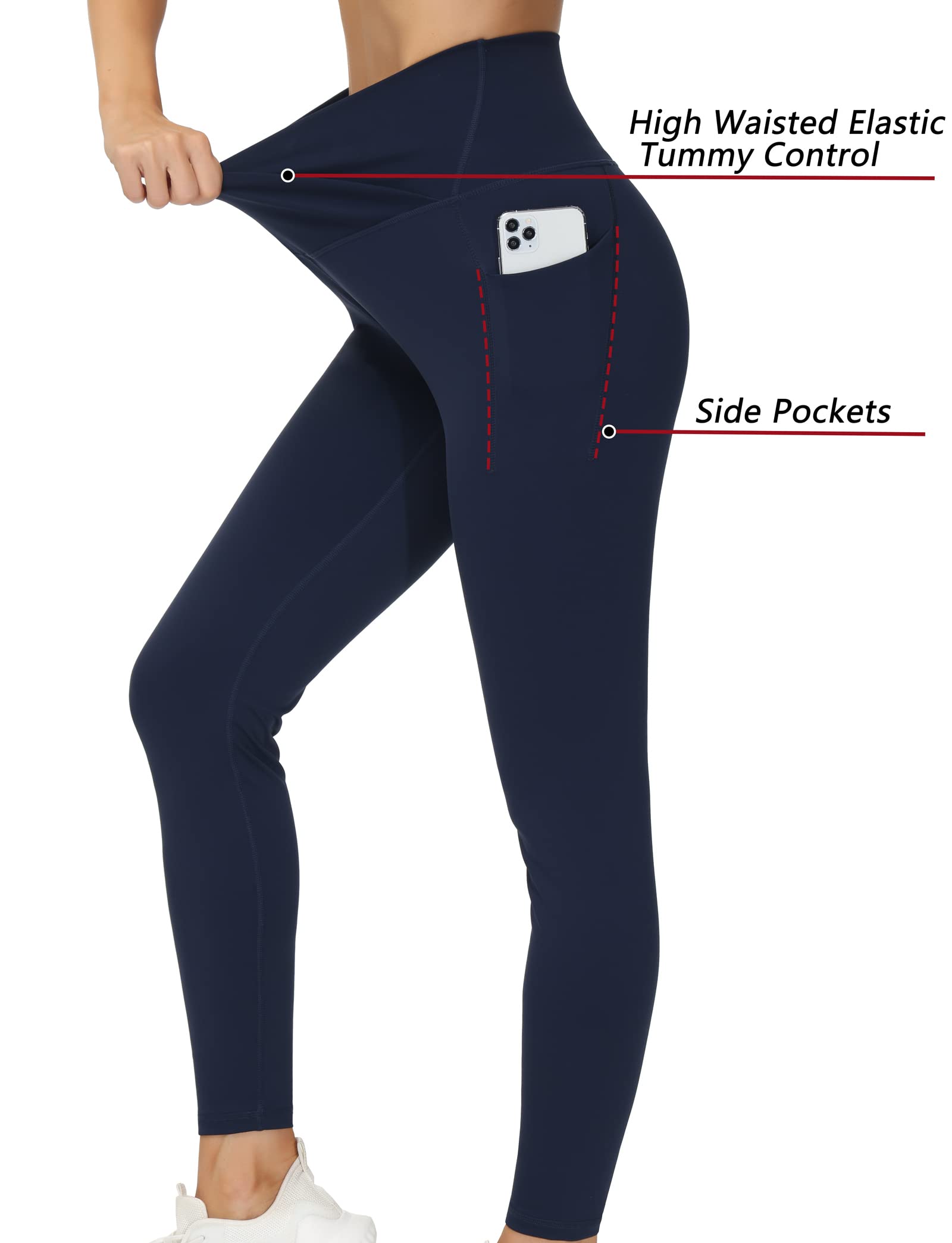 Cross Waist Workout Leggings for Women High Waisted Tummy Control Gym Yoga Pants with Pockets(Blue,Large)