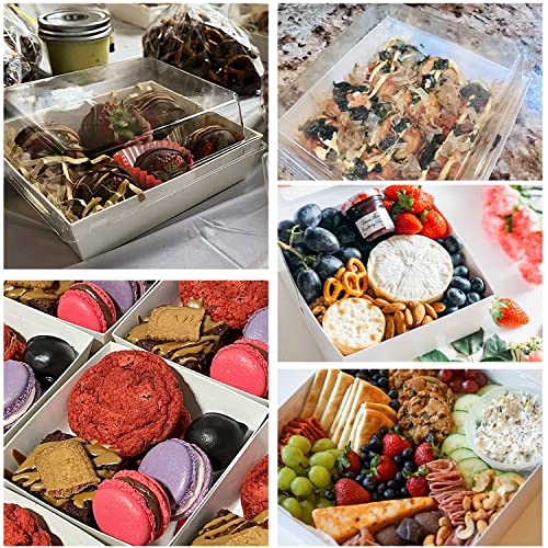 BUIYLV 50 Pack Charcuterie Boxes with Clear Lids, 4 Inches White Dessert Boxes To Go Disposable Mini Charcuterie Boxes for Cookie, Sandwich, Strawberry, Cupcake, Macaron, Cake Slice