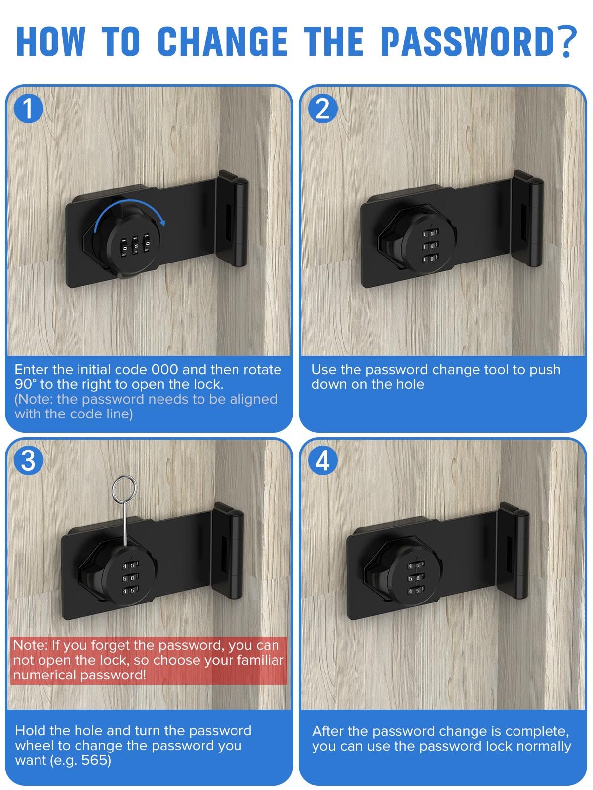 Cabinet Password Hasp Locks, 90 Degree Barn Door Lock, Household Security Combination Latch Lock for Locker, Fence, Bathroom, Outdoor, Garden (Black-1PC)