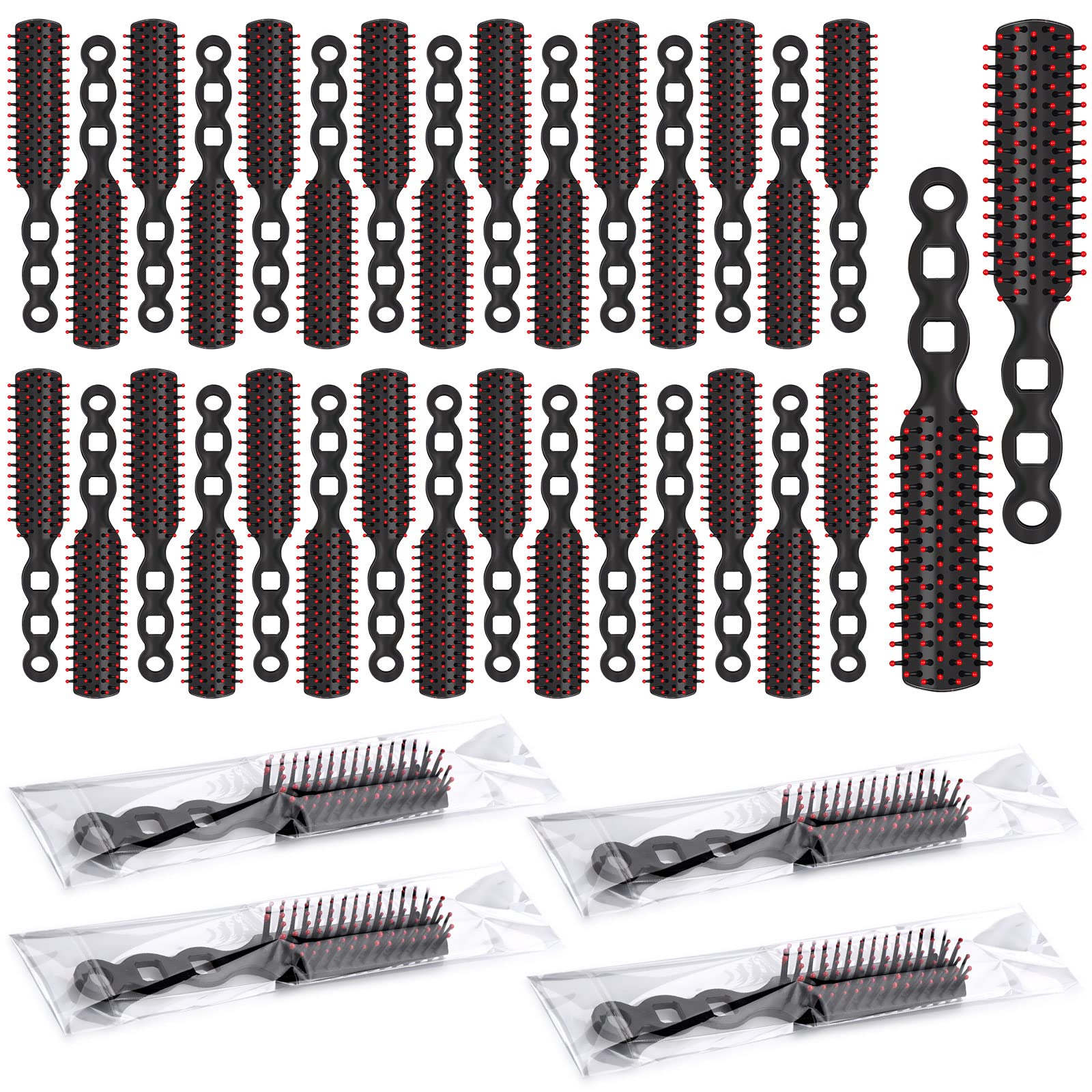 Lauwell 36 Pcs Hair Brushes in Bulk for Homeless, Disposable Hair Brushes Nylon Bristles Detangling Brush for Curly Wet and Dry Hair for Shelter, Hotel(Black)