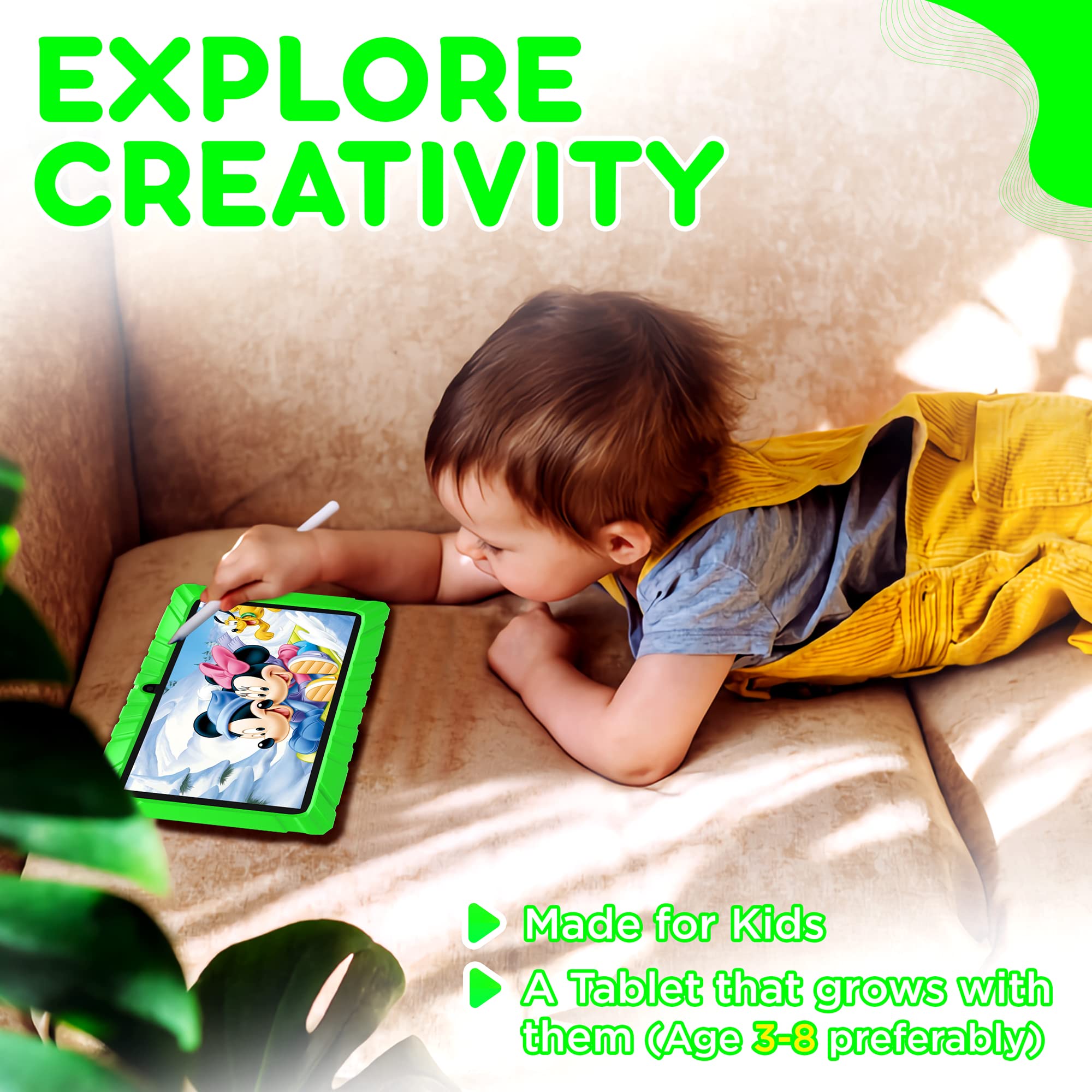 Contixo Kids Tablet, V8 Tablet for Kids and KB-2600 Kids Foldable Wireless Bluetooth Headphone Bundle, Learning Tablet, Parental Control Family Link - Green