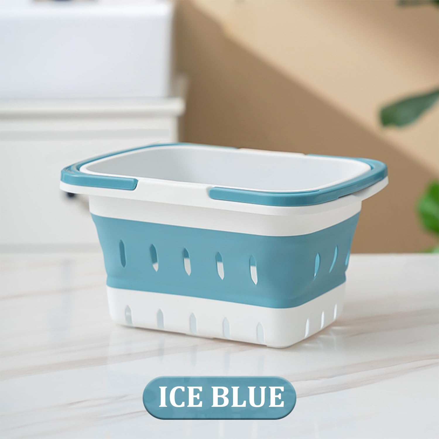 Haundry Portable Shower Caddy Basket, Foldable Caddy Basket with Handles, Collapsible Storage Organizer for Bathroom, Kitchen, College Dorm,Gym (Blue)
