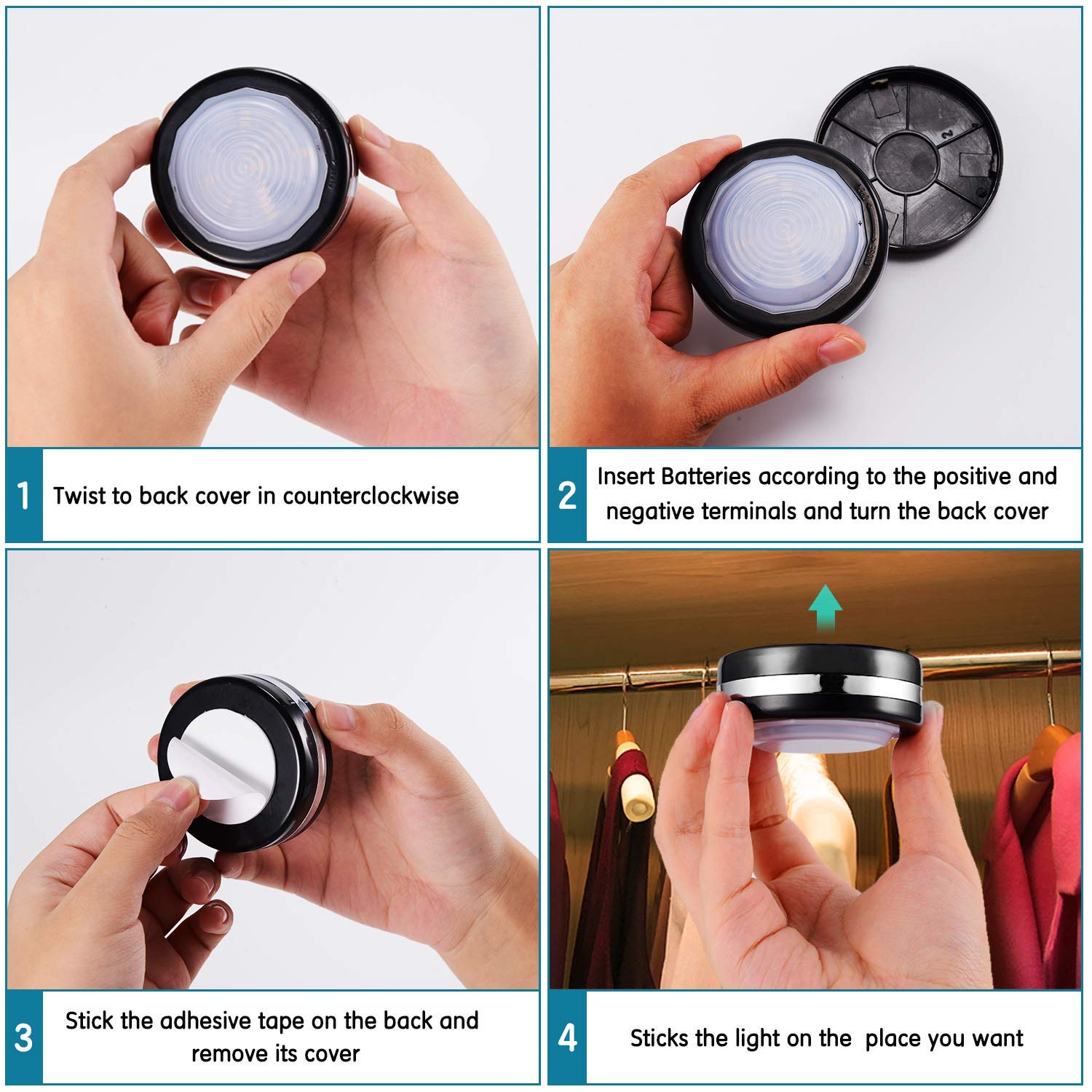 Bjour LED Puck Lights Color Changing Under Counter Lighting Battery Powered Stick On Lights Kitchen Cabinet Lights with Remote Control Black Under Cabinet Light RGB Closets Lights, 9 Pack