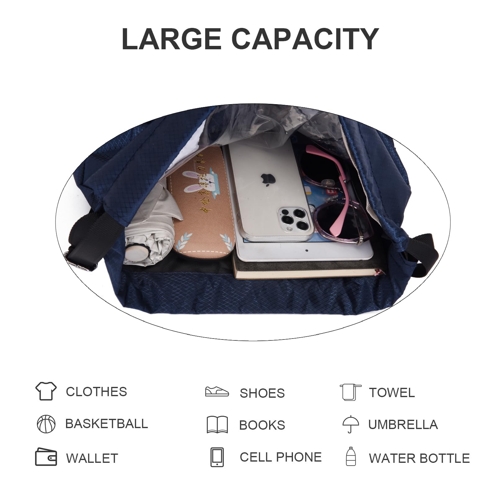 BONVEN Drawstring Backpack Sports Gym Drawstring Bags for Women Men Water Resistant String Backpack with Side Mesh Pockets Shoe Compartment
