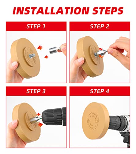 LUCKUT Decal Eraser Wheel 4 Inch Pin Stripe Removal Tool 1 Pack Adhesive Remover Wheel with Pad & Adapter Graphics Removal Tool Eraser Wheel Decal Remover (Solid Rubber Wheel)
