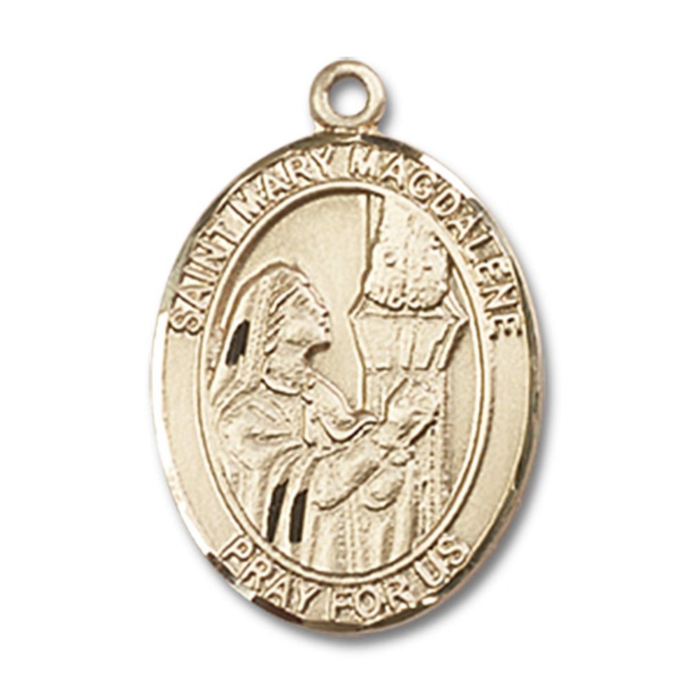 Bonyak Jewelry Saint Medal Collection Gold Filled St. Mary Magdalene Pendant 3/4 x 1/2 inches with Gold Filled Lite Curb Chain