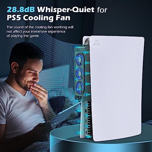 for PS5 Cooling Fan with Led Light, Quiet for PS5 Fan Cooling Fan HUIJUTCHEN for PS5 Cooler Cooling Fan for Playstation 5 Fan with 3 Small Fans 3.0 USB Port 2 Fan Speed Setting Fan