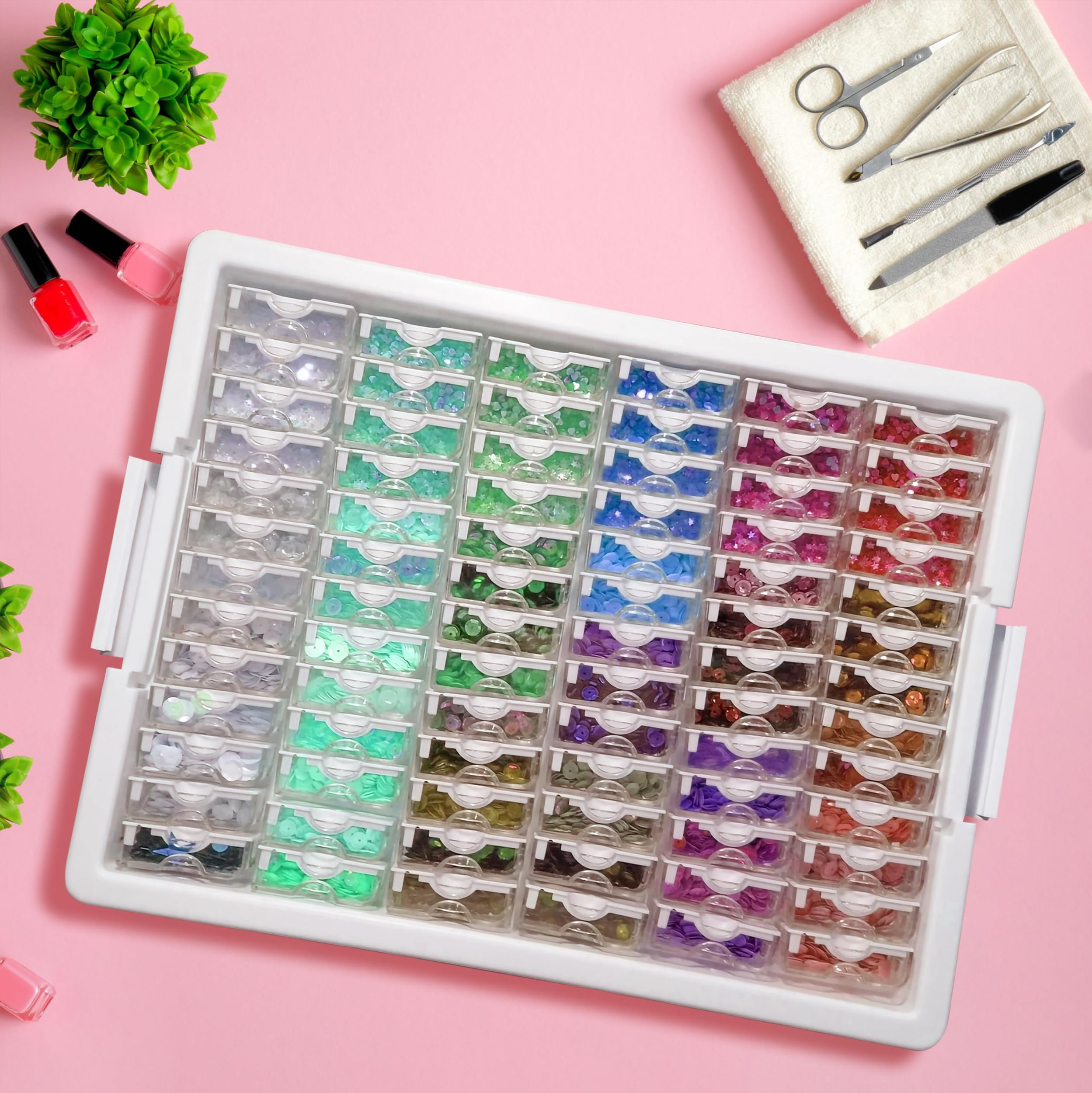 Diamond Bead Organizer Storage System, 78 Tray Containers, Removable Snap Shut Lid Clear Plastic Solution for Various Rhinestone Jewelry Painting Drill DIY Nail Art Cross Stitch Tool, Other Small Item