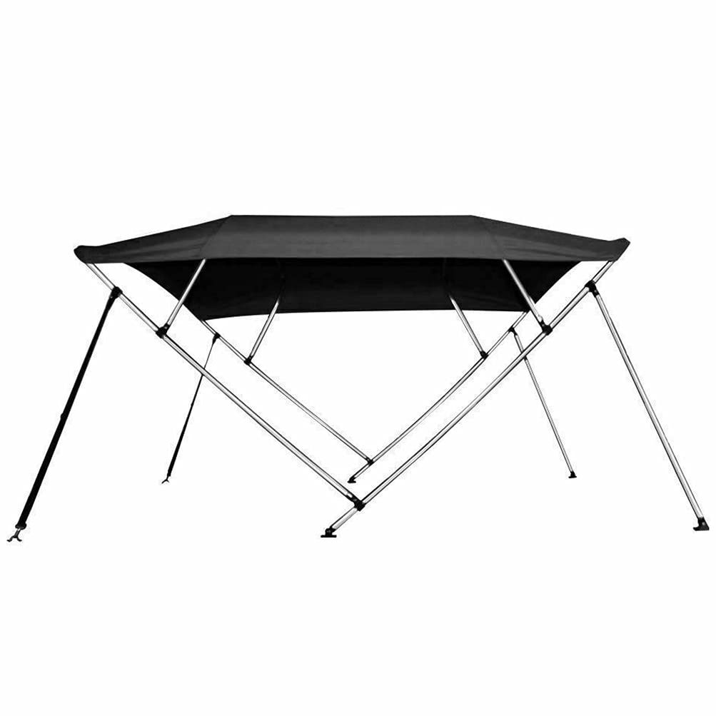 cciyu 4 Bow Bimini Boat Top Cover with Rear Support Pole and Storage Boot, Color Grey, Black, Blue, Available (Black, 4 Bow 8(ft) L x 54(inch) H x 79-84(inch) W)