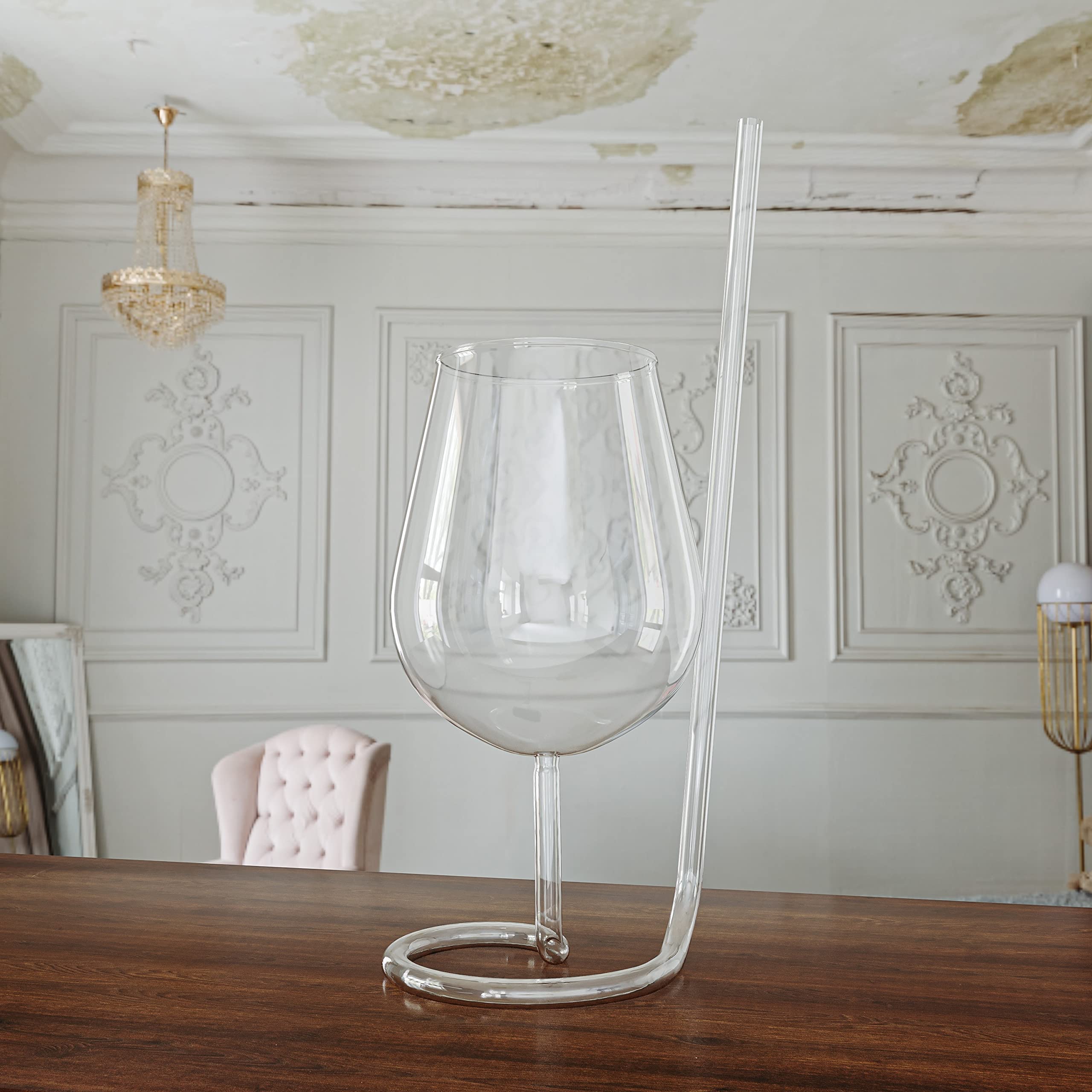 Briller Wine Glass With Straw - 15 oz Unique Wine Glass | Premium | - Large, Handblown, Crystal, Durable - Perfect Wine Gift