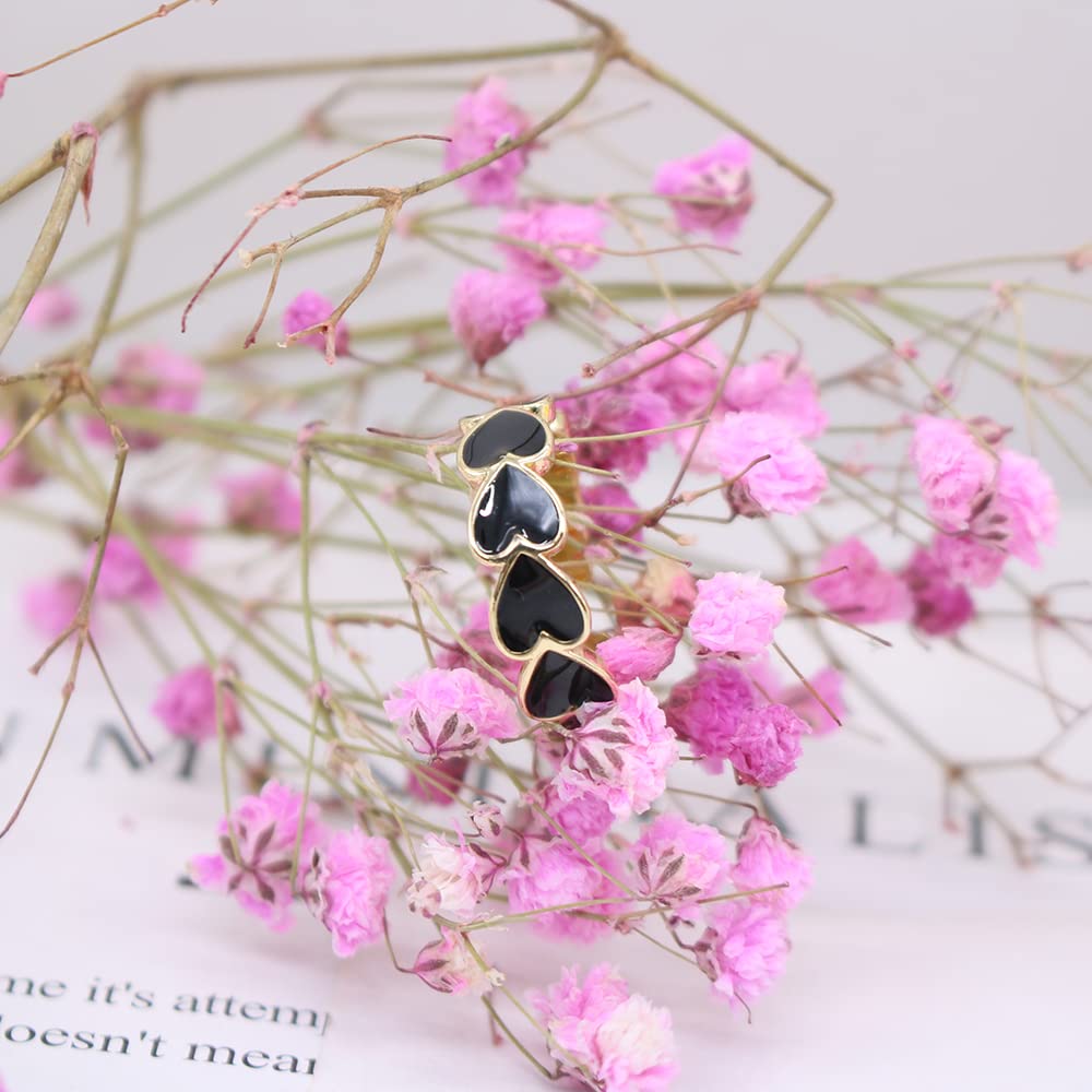 Colorful Enamel Heart Ring Adjustable Love Heart Open Band Ring Plain Stackable Finger Ring Wedding Love Promise Ring for Women Fashion Jewelry Gift Gold Plated (Blue)