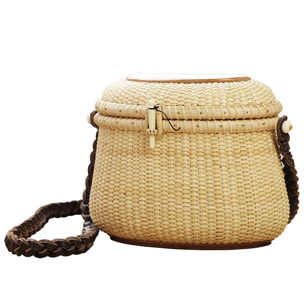 Teng Tian Nantucket Purse Basket Women Purse Handwoven Cane-on-cane Crossbody Bag Beach Purse Handmade Basket Handbags Vacation Essentials Must Haves