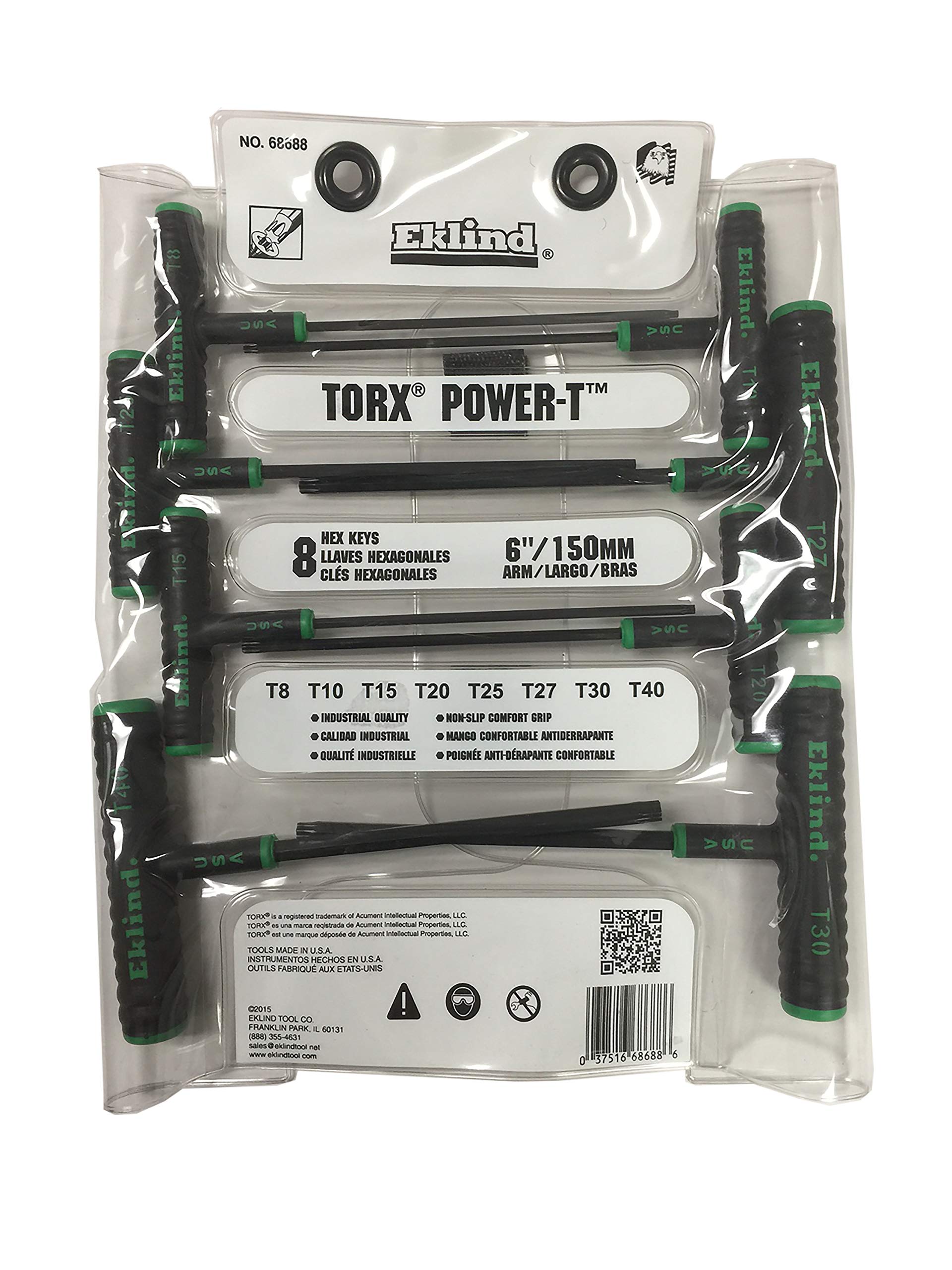 Eklind Tool 68688 Power-T Handle TORX Star Key Set, T8-T40, 8 Pieces