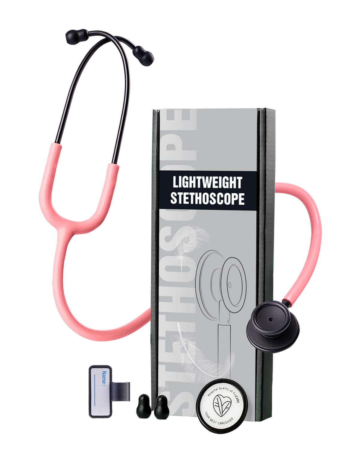 FriCARE Lightweight Stethoscope - Stethoscopes for Nurse Medical Nursing Students - Classic Home Health Diagnostic Kit, StethoMedic Essentials, Lifetime Warranty & FSA HSA Eligible (Pearl Pink)