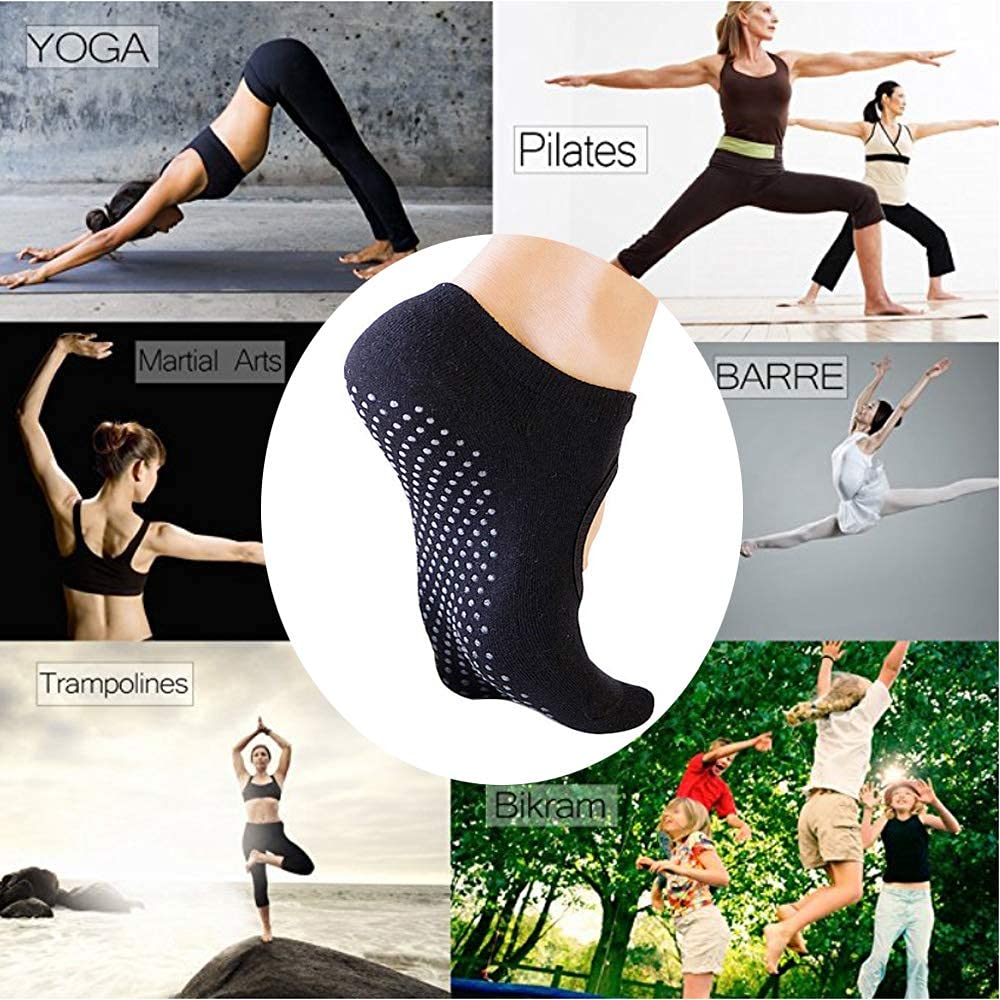 Boyizupha 2 Pairs Non Slip Yoga Socks For Women,Pilates,Barre,Ballet,Bikram,Grip Sox(Black Gray)