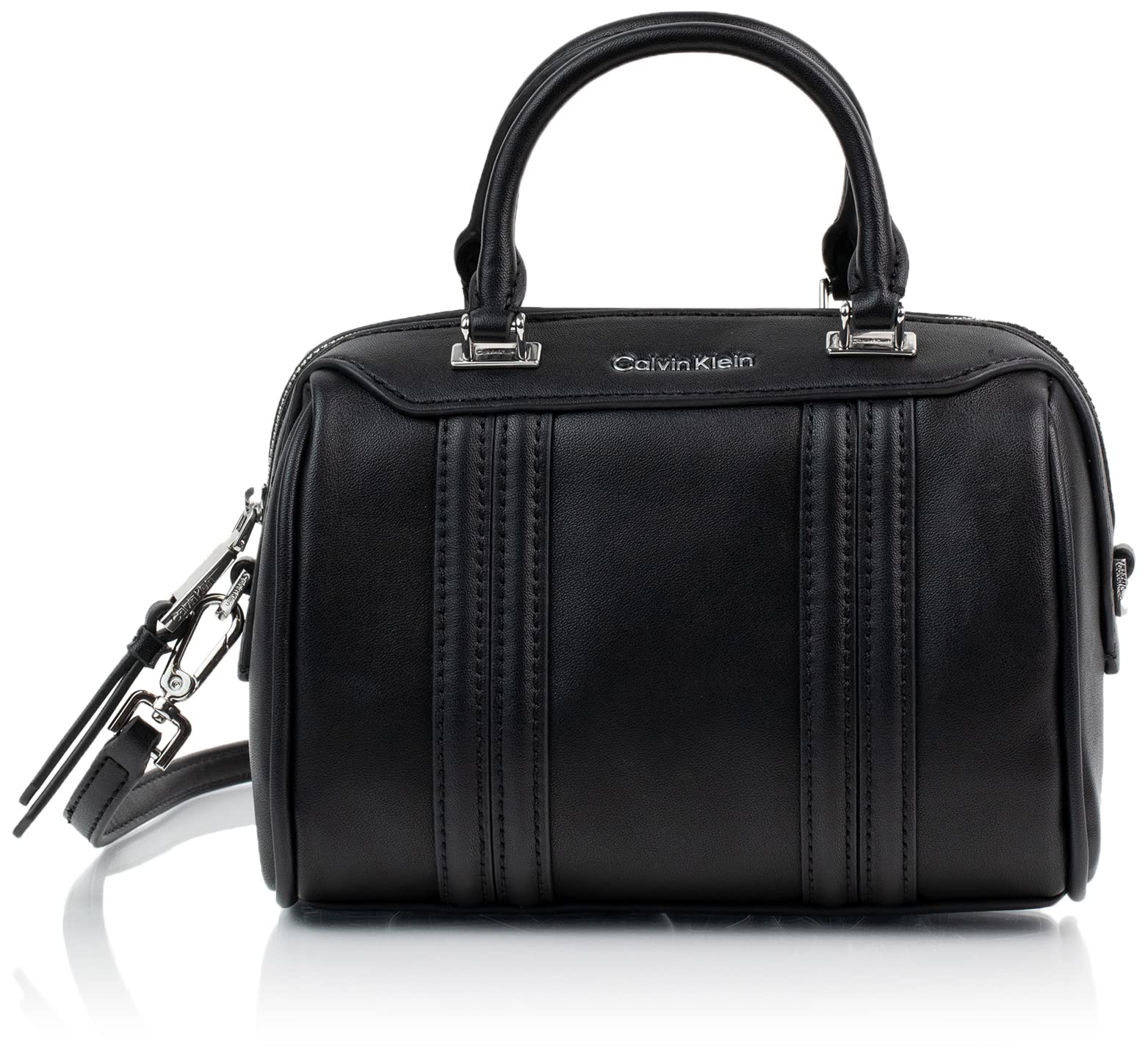 Calvin Klein Blake Top Zip Mini Satchel Crossbody, Almond/Taupe/Cherub White Logo,One Size