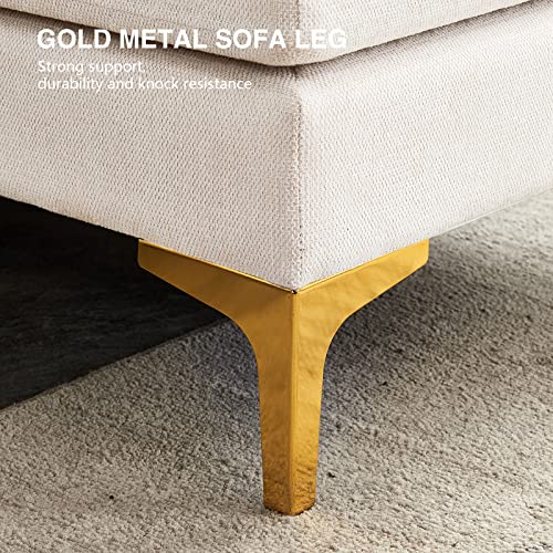 Eafurn Modular Sectional Reversible Chaise Lounge and Moveable Ottoman,Free Combination L Shaped Convertible, 3 Seat Upholstered Sofa & Couch for Living Room,Office, Beige