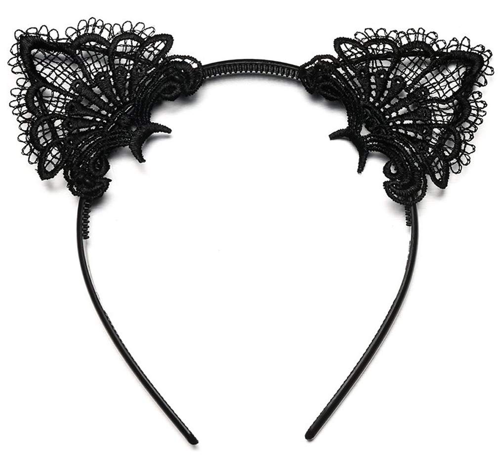 Black Cat Costume for Women, Halloween Masquerade Mask, Lace Ears, Gloves, Tail, Choker Necklace