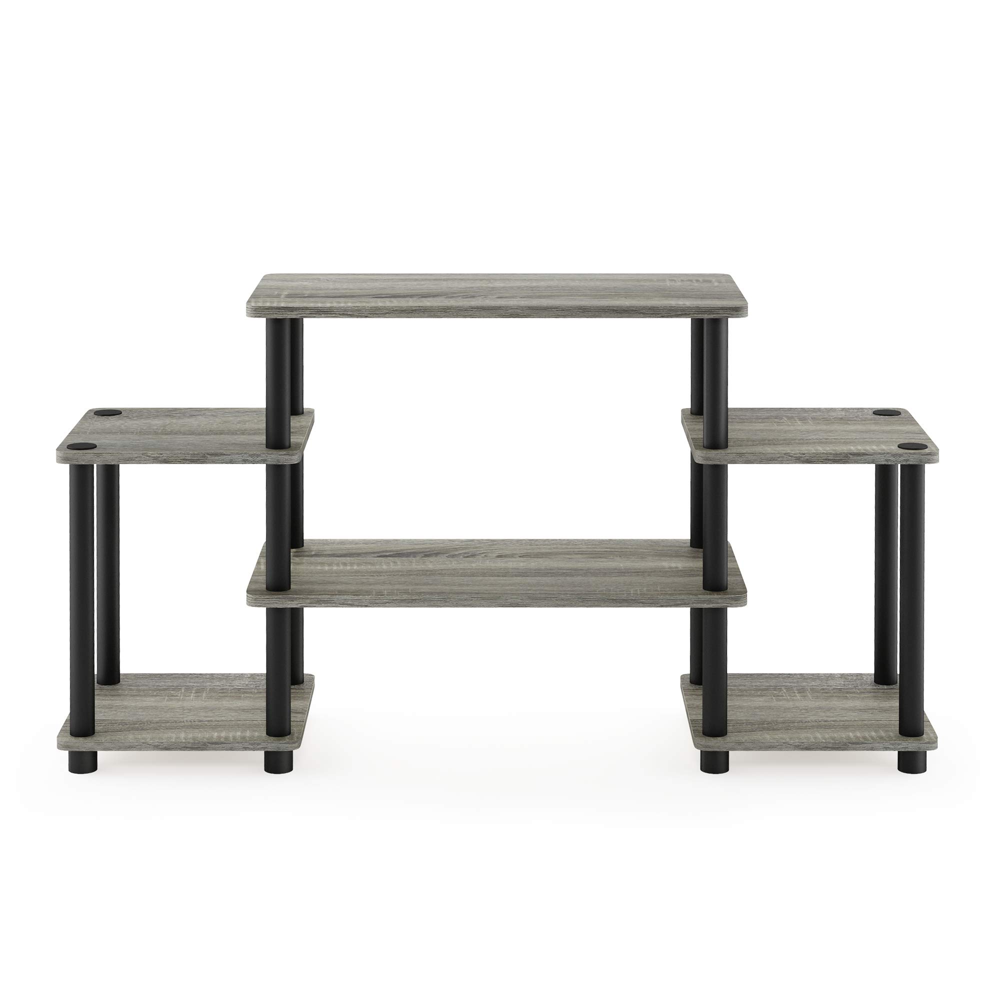Furinno Turn-N-Tube No Tools Entertainment Center, Round Square Corner, French Oak Grey/Black