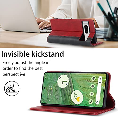 Havaya for Google Pixel 7 Case Wallet with Card Holder,for Pixel 7 Phone case for Women,for Google 7 flip Cover with Credit Card Slots - Red and Black