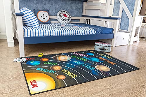 Furnish my Place 761 Solar System HD 4'4"x6'9" Area Rug Solar System for Playroom | Bedroom & Classroom | Washable Floor Mat | Contemporary Design | Multicolor