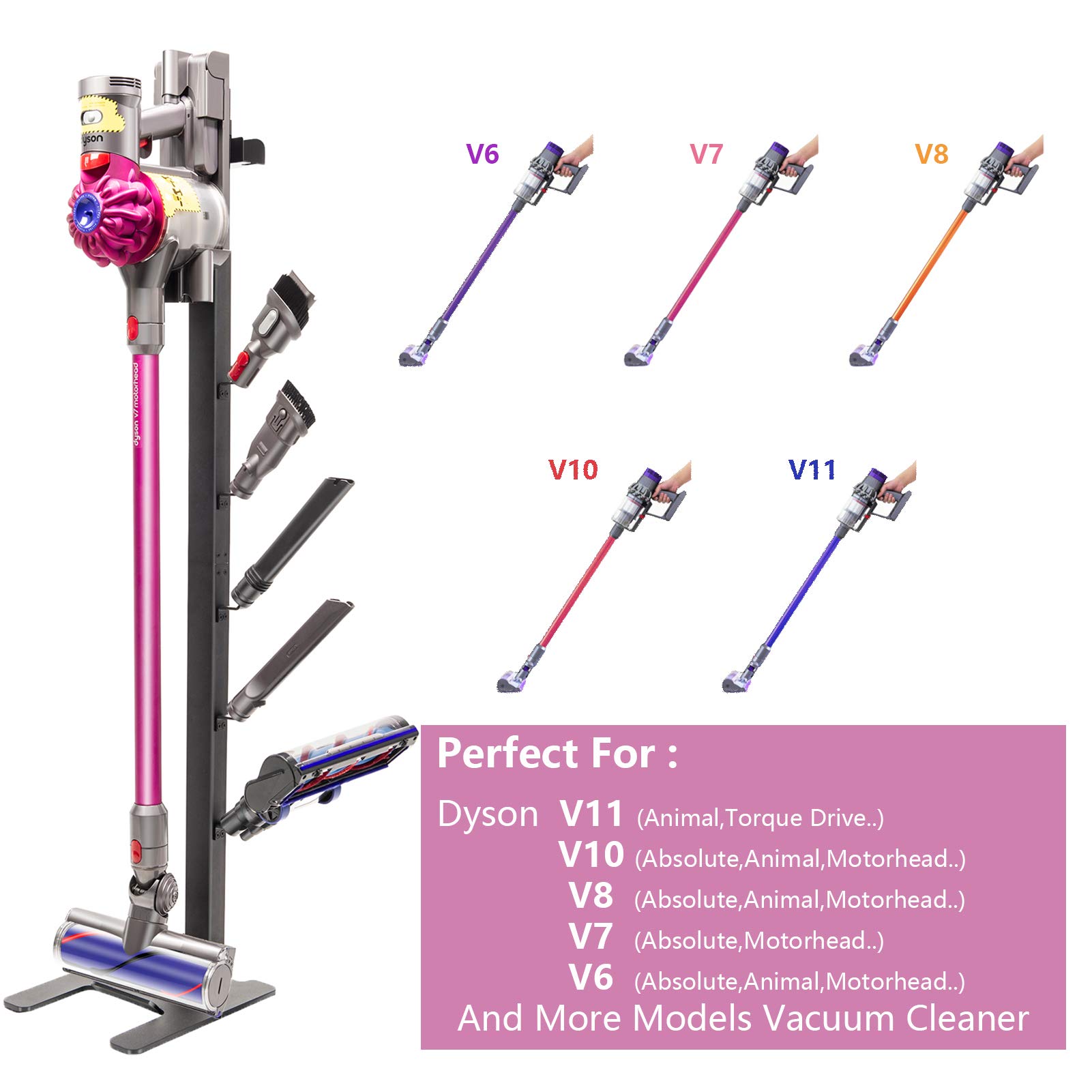 BRIGHTSHOW [2023 Upgrade] Vacuum Stand, Storage Stand Docking Station Stable Metal Accessories Storage Bracket Holder for Dyson Handheld V15 Detect V11 V10 V8 V7 V6 Cordless Vacuum Cleaners (Black)