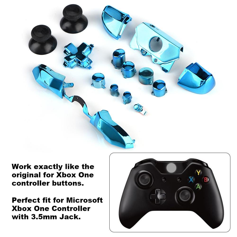 Pomya Full Set, RT/LT RB/LB Dpad ABXY Buttons Strat/Back Sync Buttons for Microsoft One Controller 3.5mm Jack, Blue Red (Blue)