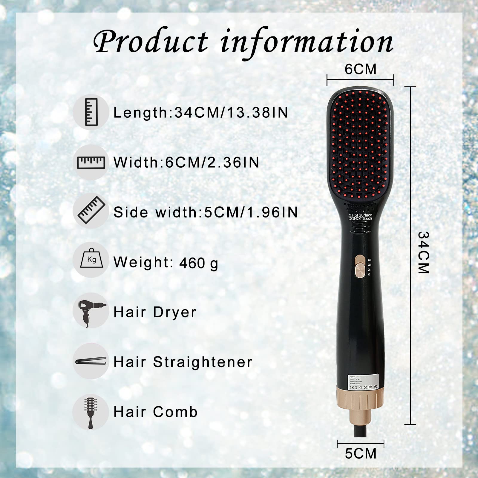 Cheermore Hair Dryer Brush, 3-in-1 Styling Tool with Ionic Technology, Black, Nylon
