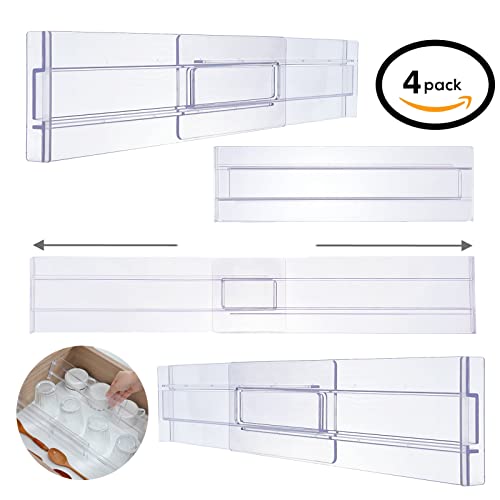 KIKILIE 4 Pack Transparent Drawer Dividers Organizer,Expandable 11-19 Dresser Drawer Divider - Multi-purpose Clear Drawer Organizers DD5250 DD5250