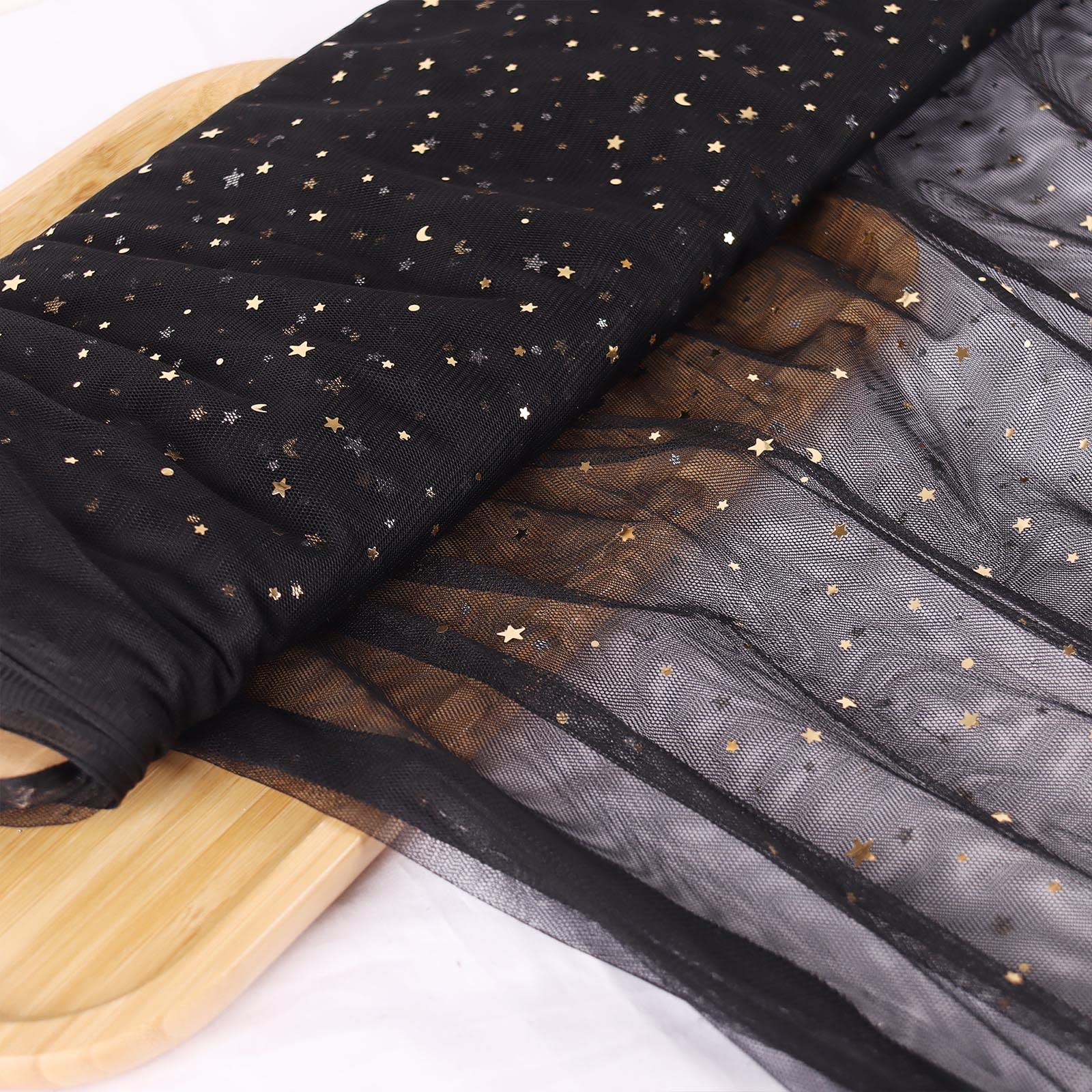 HAVII 59" x 8 Yards Navy Blue Glitter Tulle Rolls Star Moon Sequin Tulle Fabric Bolt for Photography Props Background Tutu Table Skirts DIY Sewing Crafts Wedding Party Decor