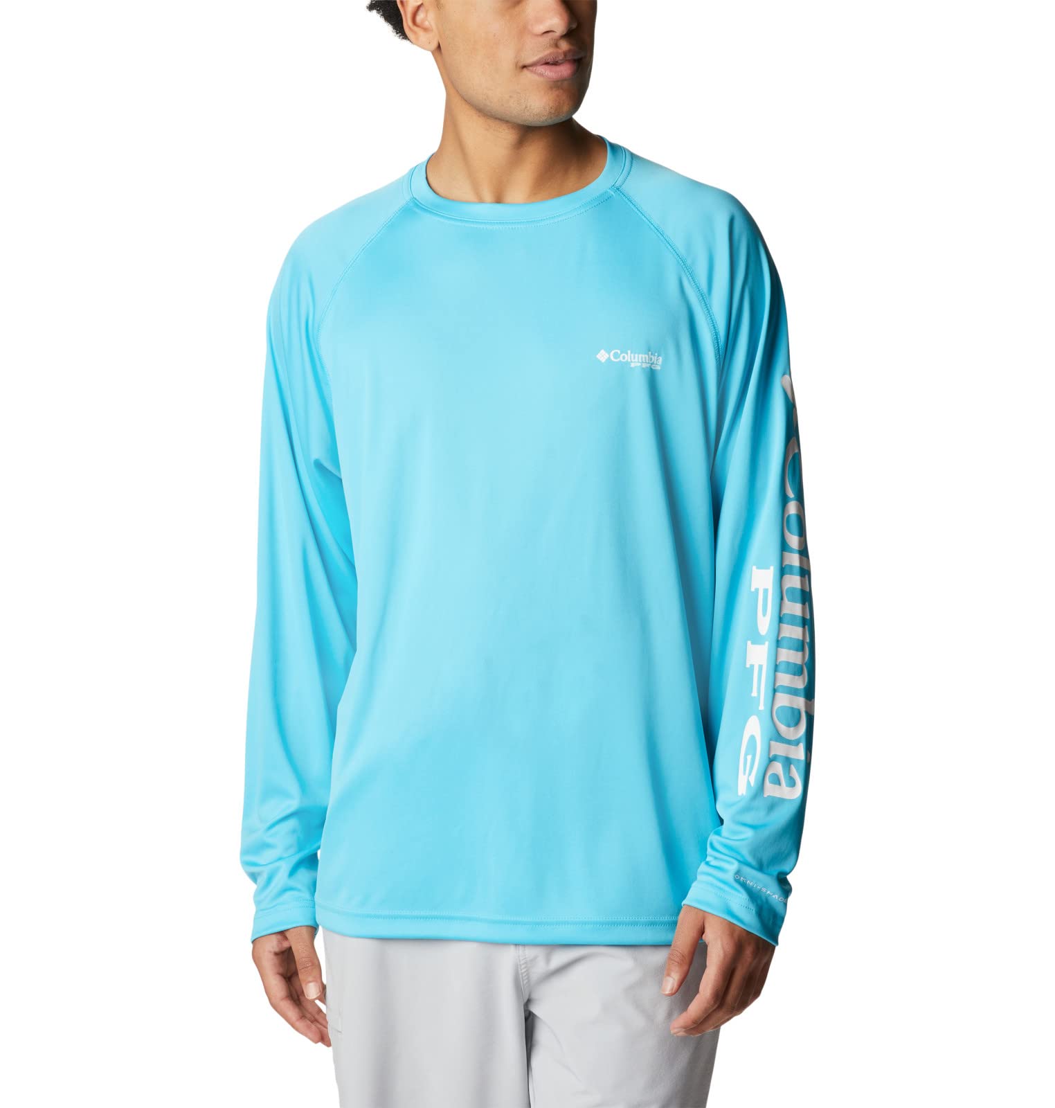 Columbia Men's Terminal Tackle Long Sleeve Fishing Shirt, Compass Blue/Carbon Logo, Small