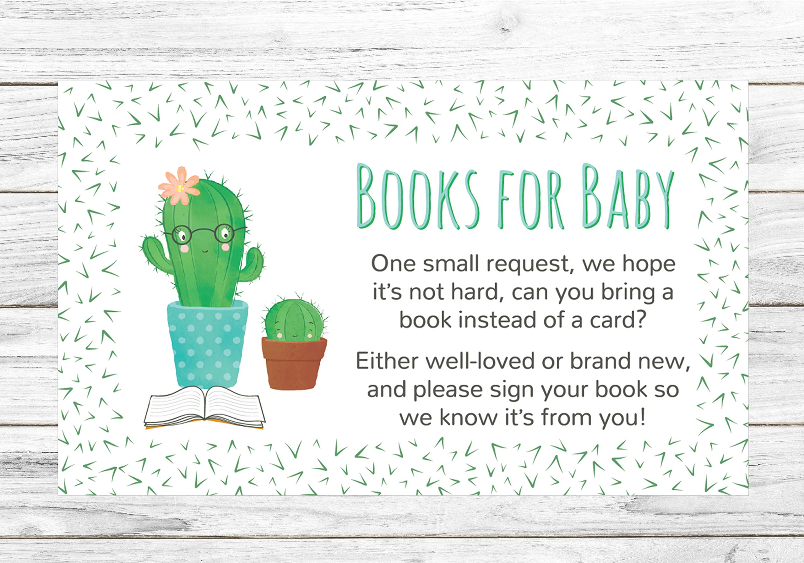 Cactus Book Request Baby Shower Card Inserts - 24 count