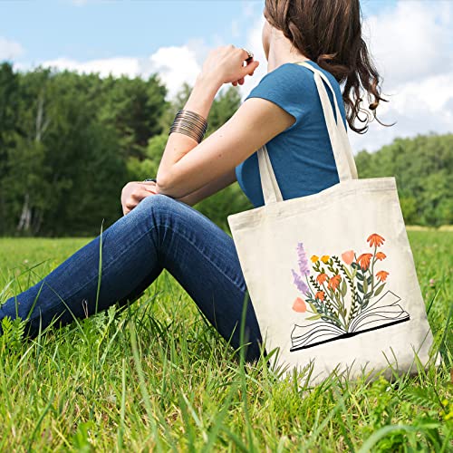 Kimoli Canvas Aesthetic Tote Bag for Women with Interior Pocket Book Totes Shopping Shoulder Bag Reusable Grocery Bags (Style-B)