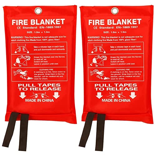 Diilaar Emergency Fire Blankets,Fire Blanket for Kitchenx2,Made of Fiberglass Fire Retardant Blankets for Grill, Fireplace,Car, Camping(40 * 40inch)