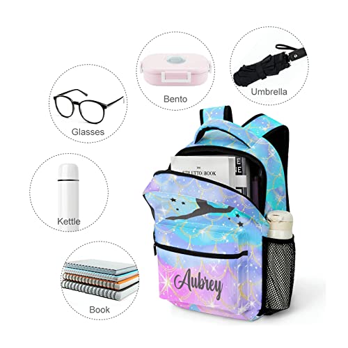 Gymnastic Mermaid Scale Fantasy Personalized School Backpack Bags Kids Backpack for Teen Boys Girls Travel Backpack