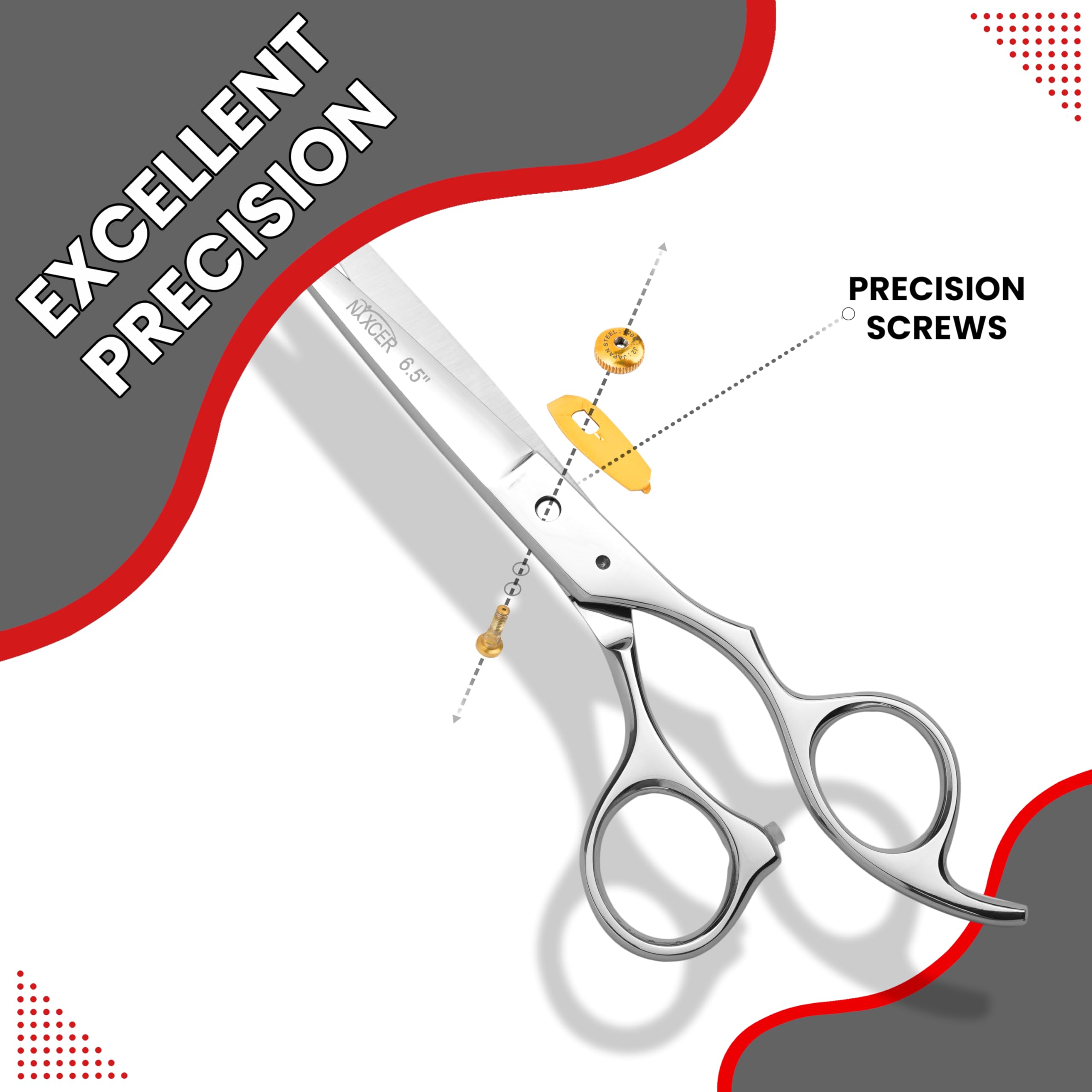 Nixcer Hair Cutting Scissors -Sharp Razor Edge Blade Hair Shears Series - 6.5" With Fine Adjustment – Stainless Steel Hair Scissors Professional For Men, Women & Babies (Silver)