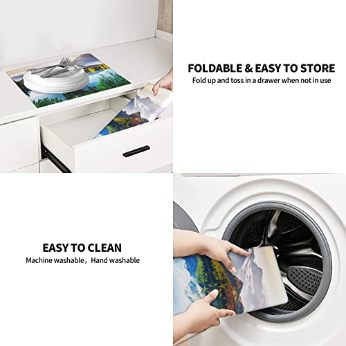 Peaceful Lake Printed Drying Mat For Kitchen Ultra Absorbent Microfiber Dishes Drainer Mats Non-Slip Silicone Quick Dry Pad - 18 X 16inch