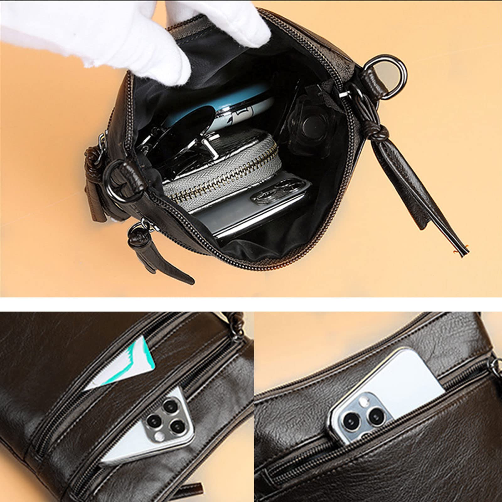 Crossbody Purses for Women, Multi Pocket Casual Crossbody Bag, Adjustable Strap Shoulder Bag with Tassel, Soft