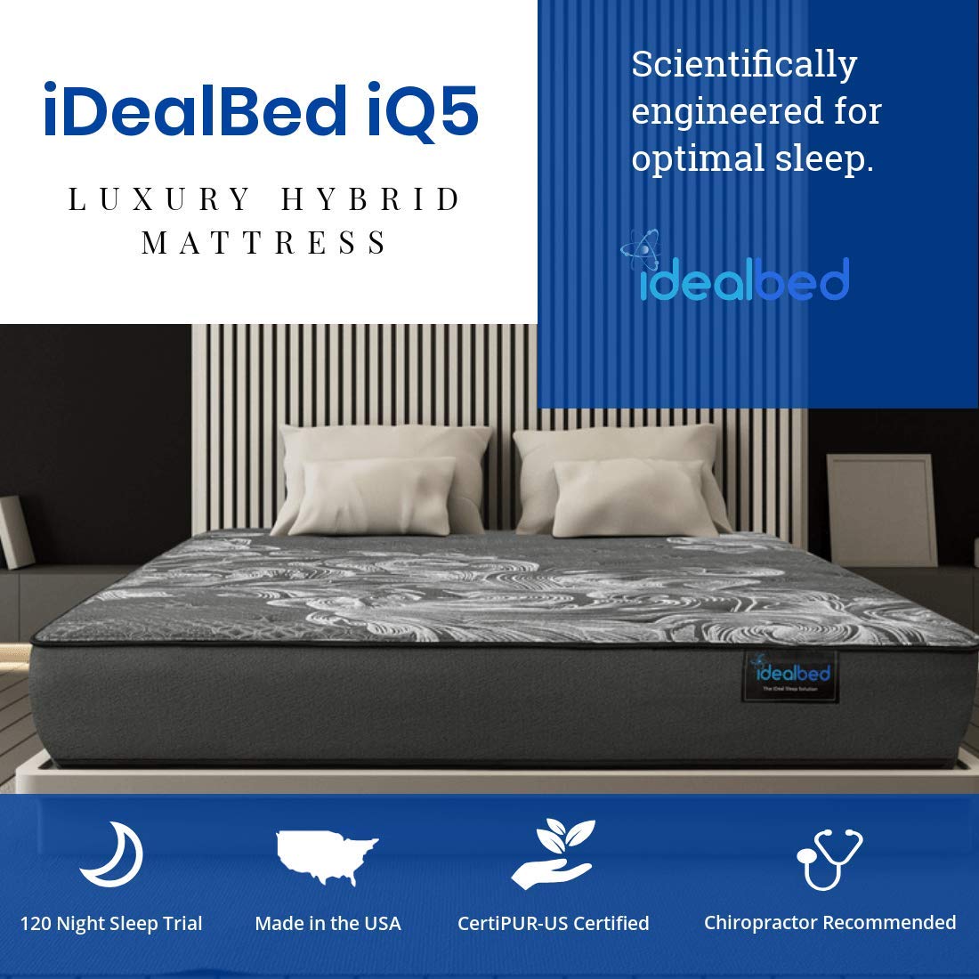 iDealBed iQ5 Luxury Hybrid Mattress and Adjustable Bed Sleep System, Pressure Relief Sleep, Zero Gravity, Anti-Snore, Custom Comfort Positions (Full, Luxury Firm (Medium Firm) + 3i Custom)