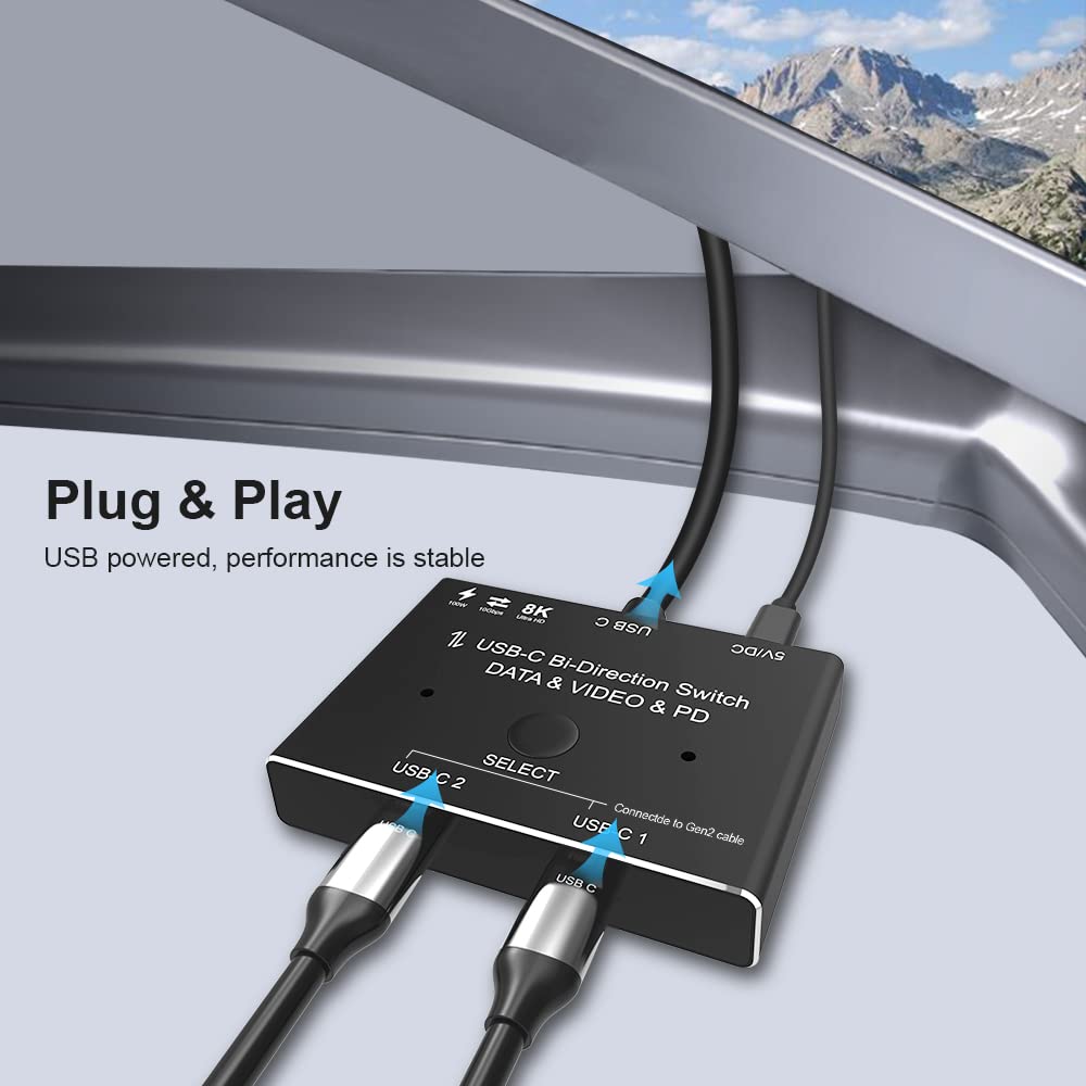 CHENLENIC USB-C Splitter Type-C 8K Switch USB 3.1 C Gen 2 Cable for Video Bi-Direction 8K@60Hz 4K@120Hz Power Delivery 100w 10Gbps Data Transfer Splitter Converter 0.6m