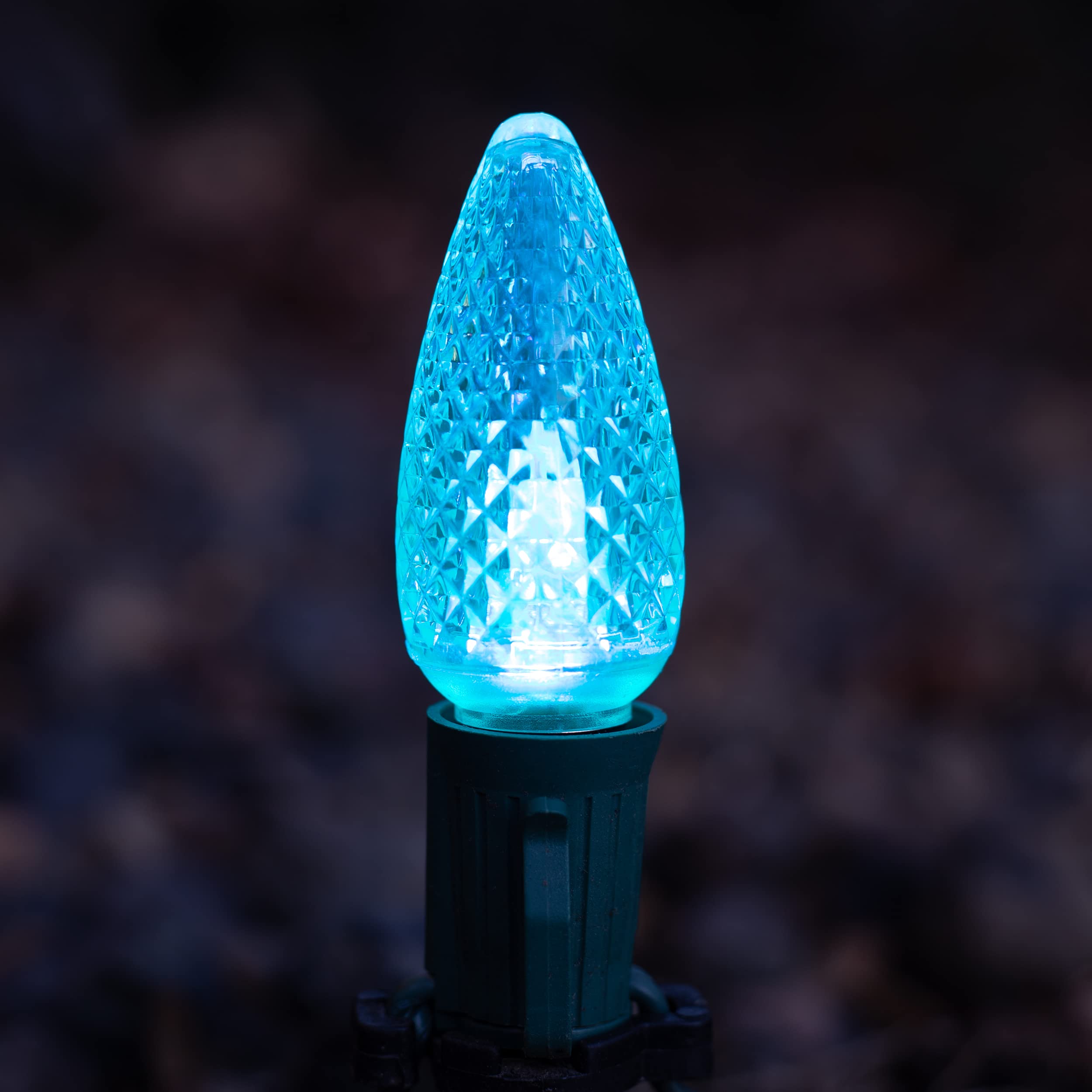 HLO Lighting Set of 25 Teal C9 Christmas Lights | Faceted C9 LED Christmas Light Bulbs for Indoor & Outdoor Use | Durable C9 LED Lights | Replacement C9 Bulbs