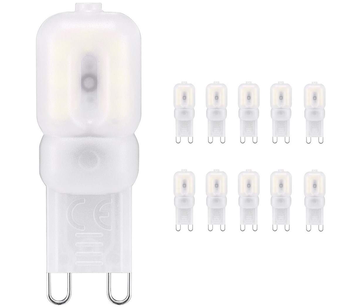 G9 LED Light Bulbs 10 Pack G9 Base 3 Watts Cool White 110V Dimmable Frosted Lens Light Lamps for Indoor Chandelier Ceiling,Equivalent to 25W Halogen