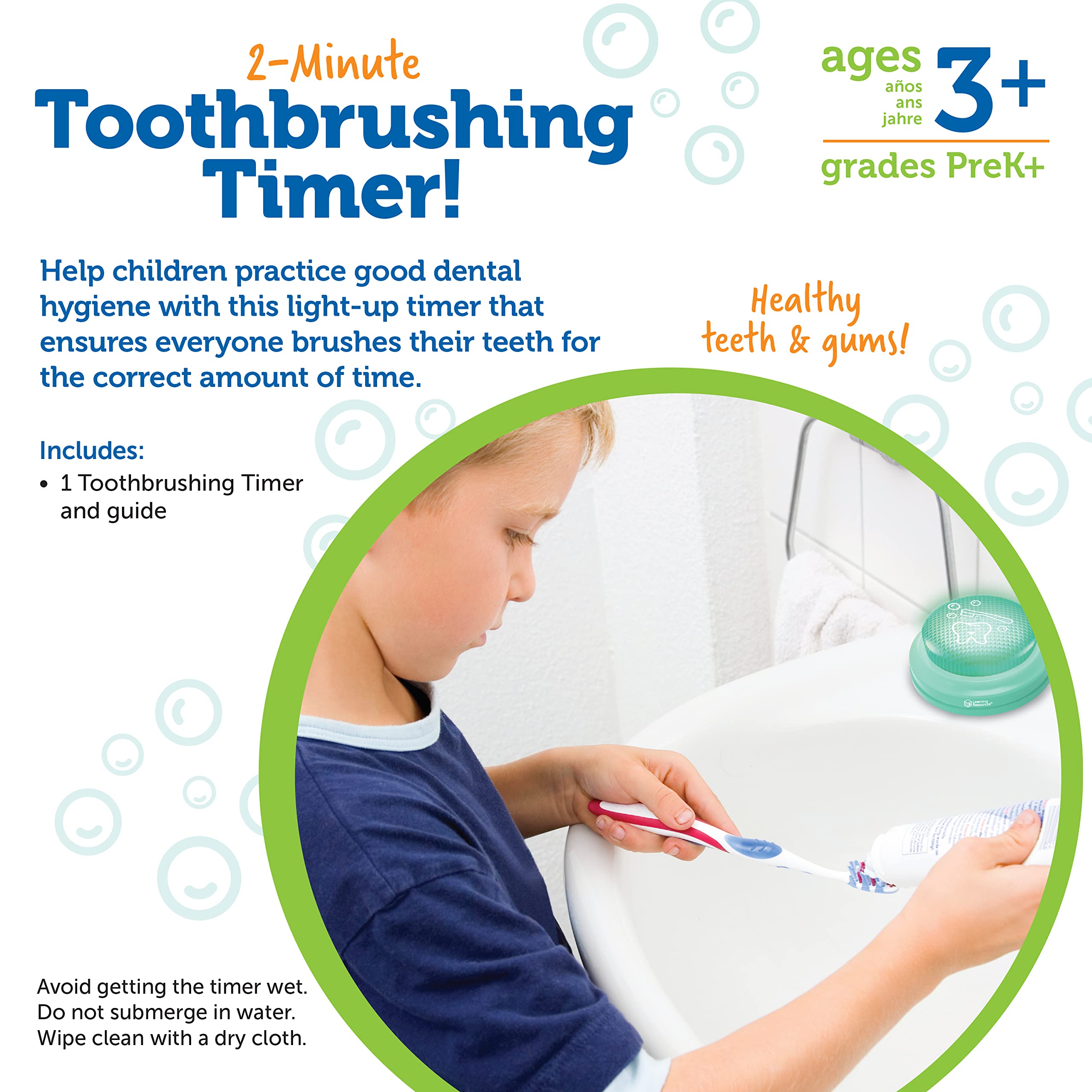 Learning Resources 2-Minute Toothbrushing Timer - 1 Piece, Age 3+ Kids Dental Health, Toddler Toothbrush, Toddler Timer Bathroom, Timer for Kids