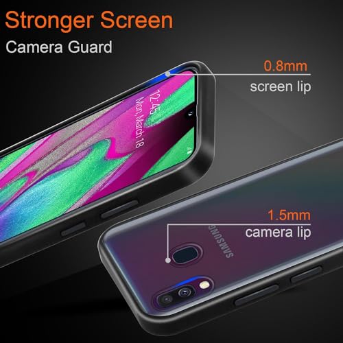 Cadorabo Case Compatible with Samsung Galaxy A40 in Frosted Black - Mobile Phone case with TPU Silicone Inside and matt Plastic Back - Protective Cover Hybrid hardcase Back case