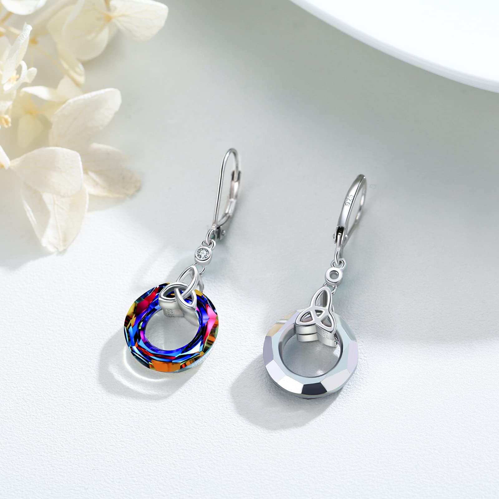 Celtic Knot Crystal Earrings Circle Volcano Crystal Hoop earrings S925 Sterling silver Crystal Dangle Earrings for Women(Purple Crystal)