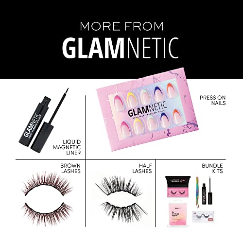 Glamnetic Press On Nails - Caviar | Semi-Transparent, Short Almond Nails, Reusable | 15 Sizes - 30 Nail Kit with Glue