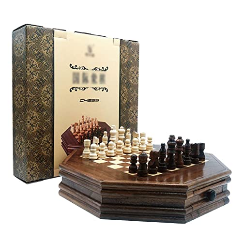 Chess Game 12.7x12. 7in Octagonal Wood with Storage Drawers Chess Set for Kids Adult Gifts Gift Package Gift