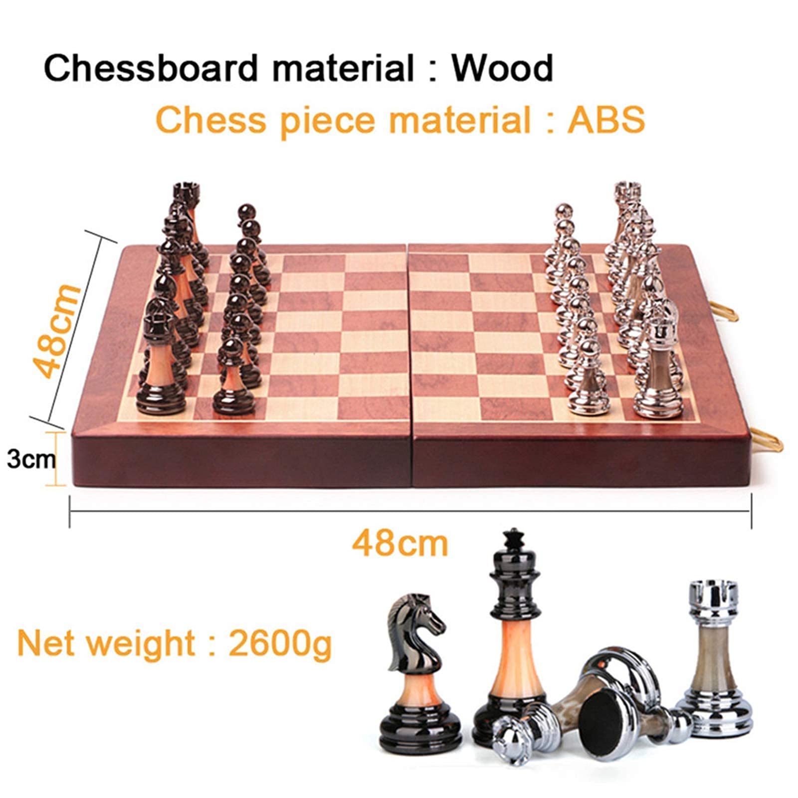 Chess Set High-Grade Gift International Travel Chess Game Mold Folding Wooden Chessboard and Chess Pieces Chessman Casua (Wood 30 * 30)